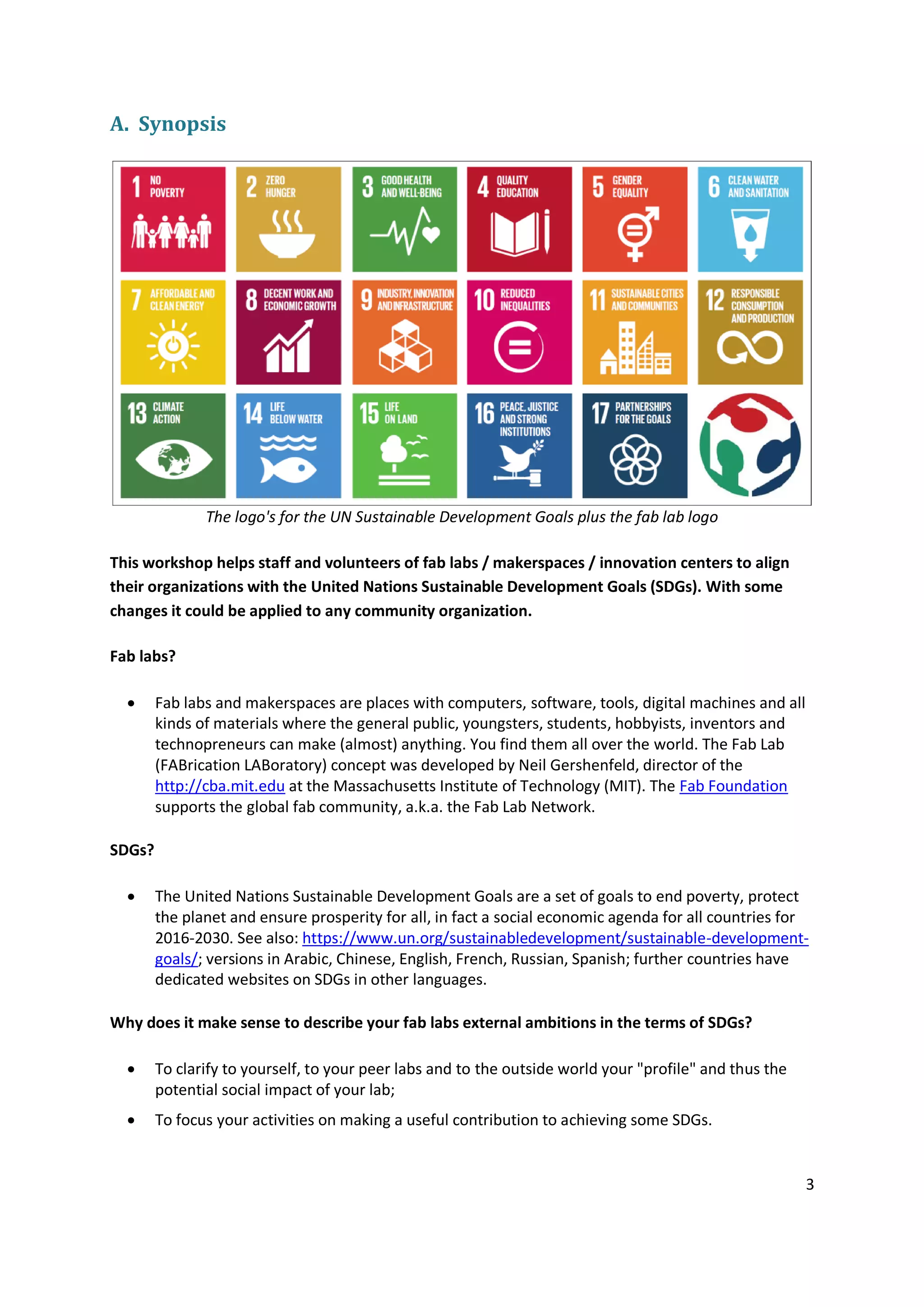 Manual: How to align your Fab Lab / Makerspace with the U.N. Sustainable Development Goals (SDGs ...