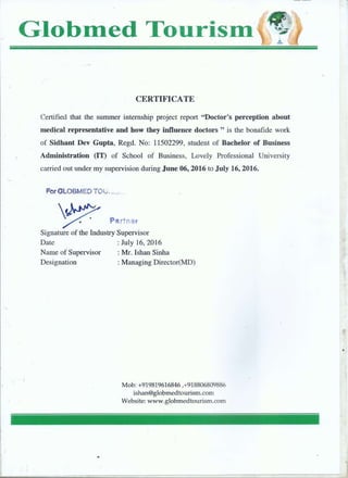 Globemed Tourism certificate | PDF