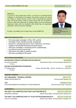 RESUME-RLPHDELEON | DOCX | Business | Business and Finance
