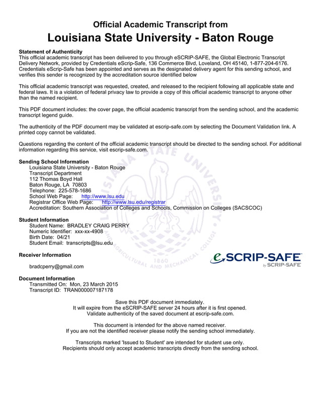 LSU Undergraduate Transcript | PDF