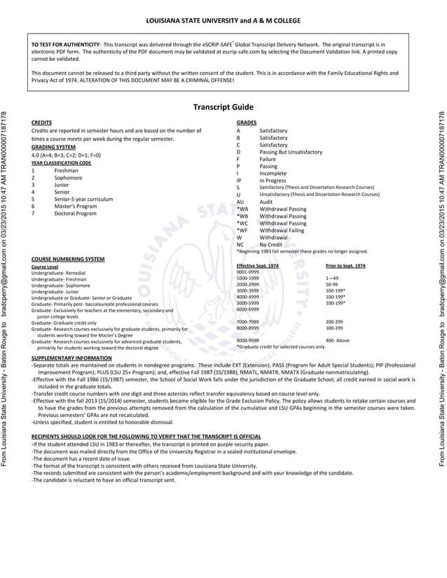LSU Undergraduate Transcript | PDF