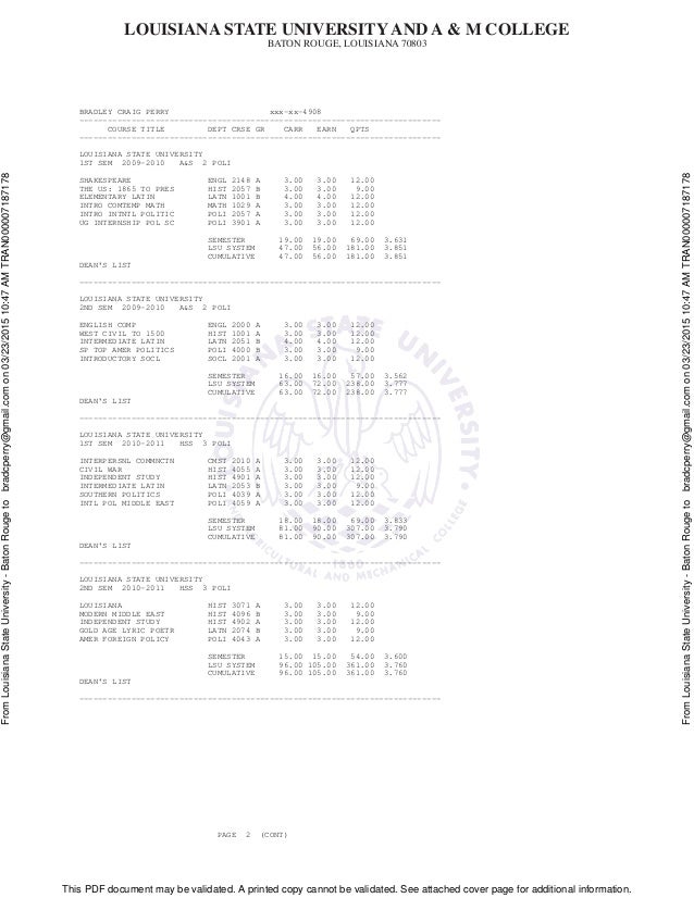 LSU Undergraduate Transcript
