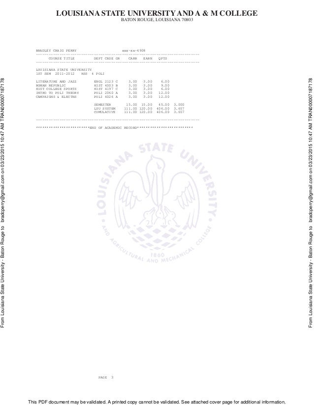LSU Undergraduate Transcript