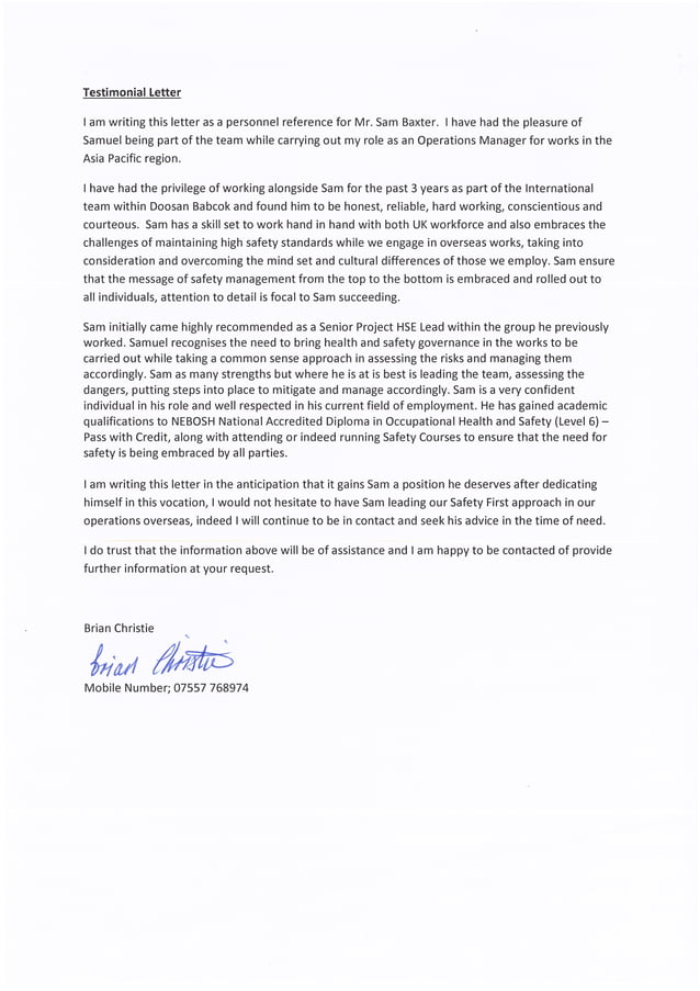 Testimonial Letter from Brian Chrisite | PDF