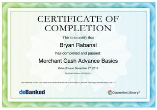 Merchant Cash Advance Basics Certificate | PDF