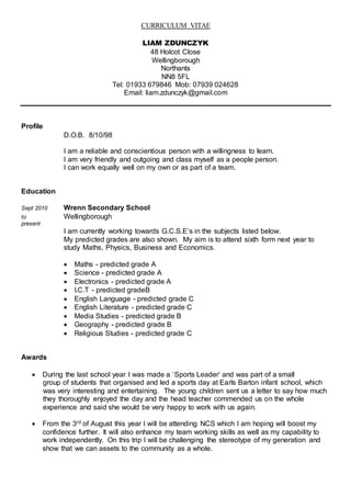 Liam's CV | DOCX