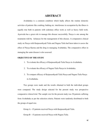 “A COMPARATIVE CLINICAL STUDY ON THE EFFECT OF NASYA WITH ...