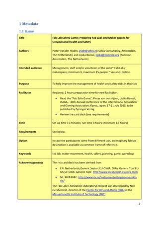 Fab Lab Safety Game; Facilitators Guide; Pieter van der Hijden; 2016 | PDF