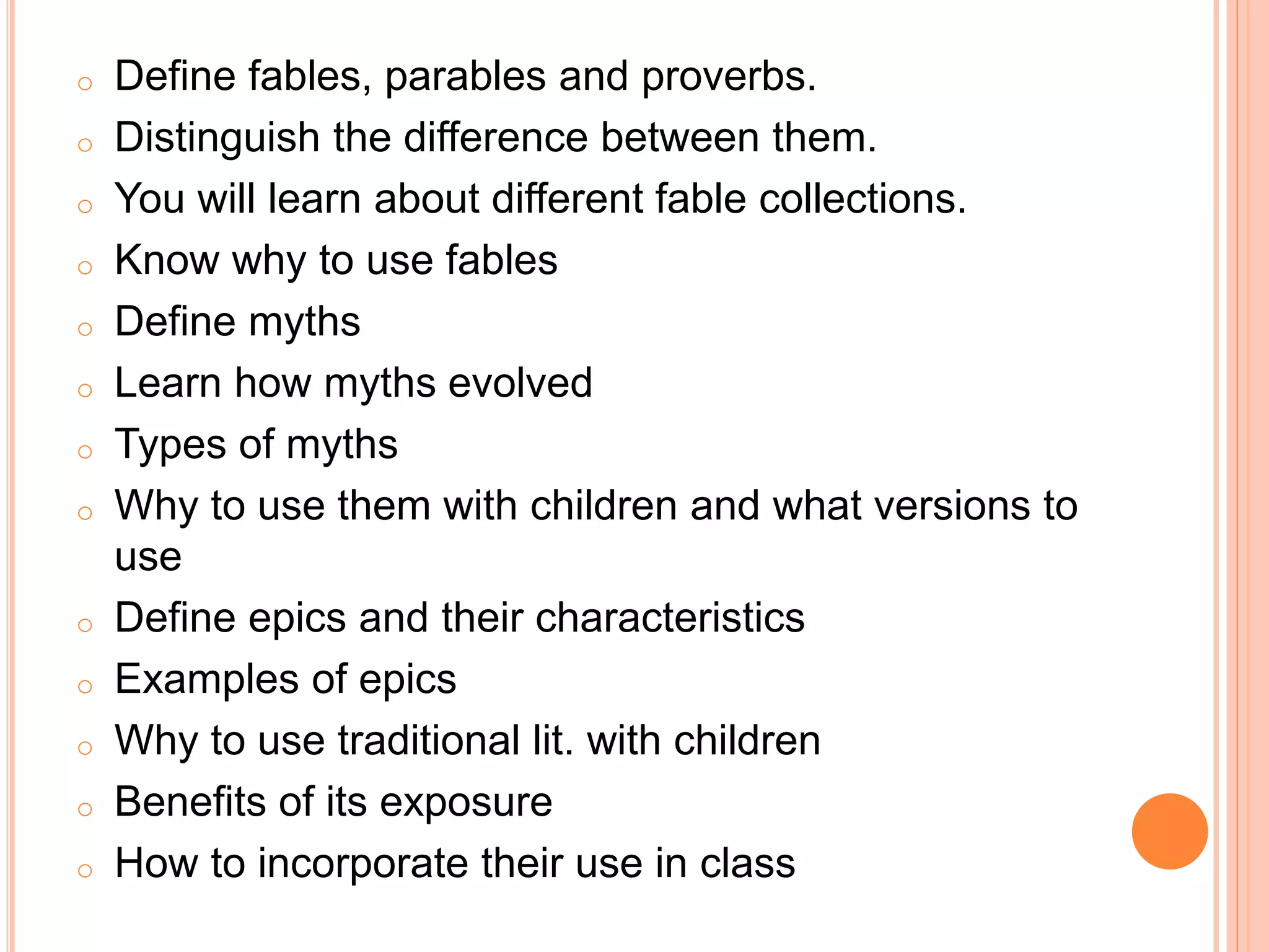 Fables, myths and epics | PPTX