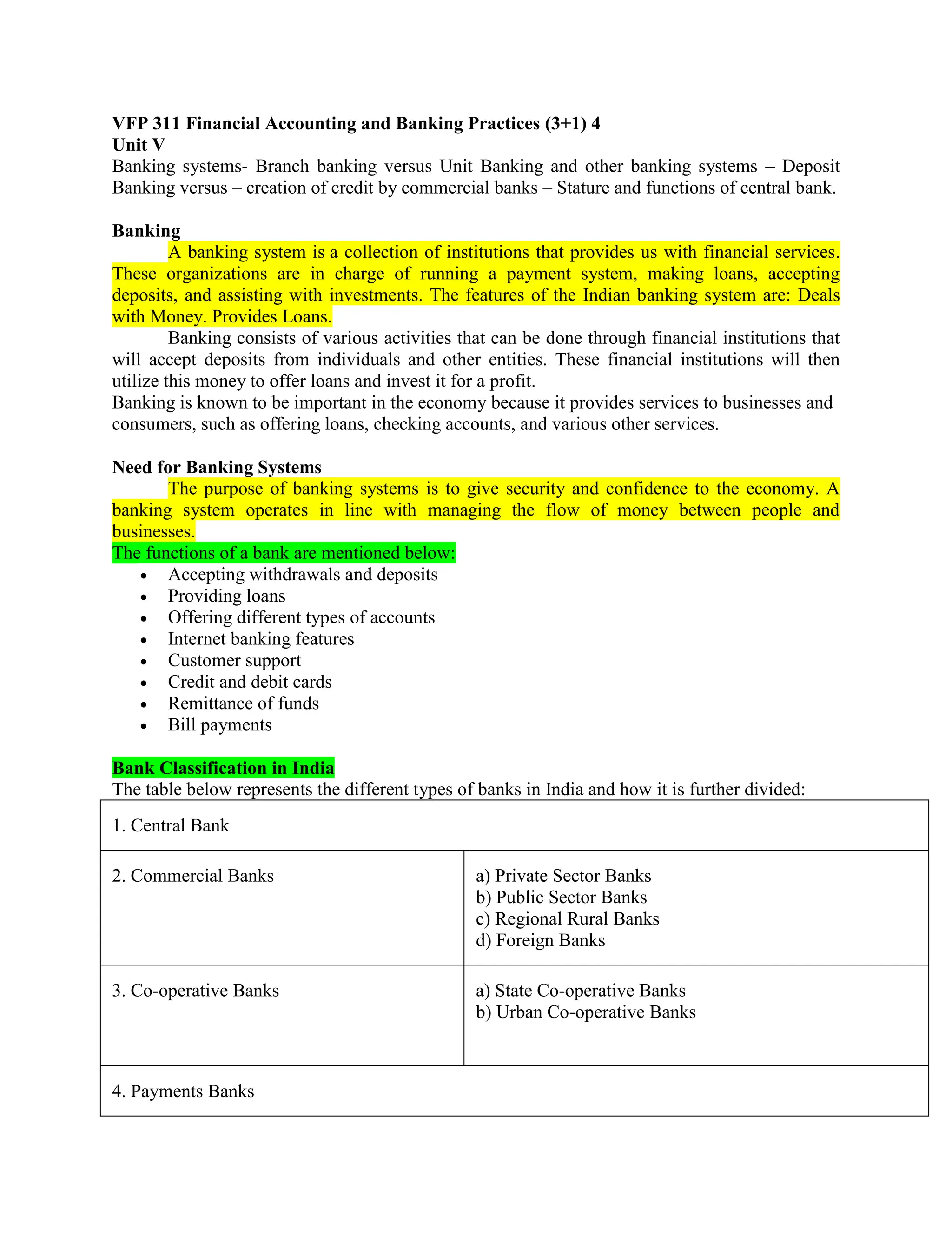 Accounting and banking on finance explaining banking system | DOCX