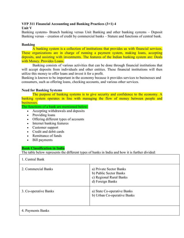 Accounting and banking on finance explaining banking system | PDF