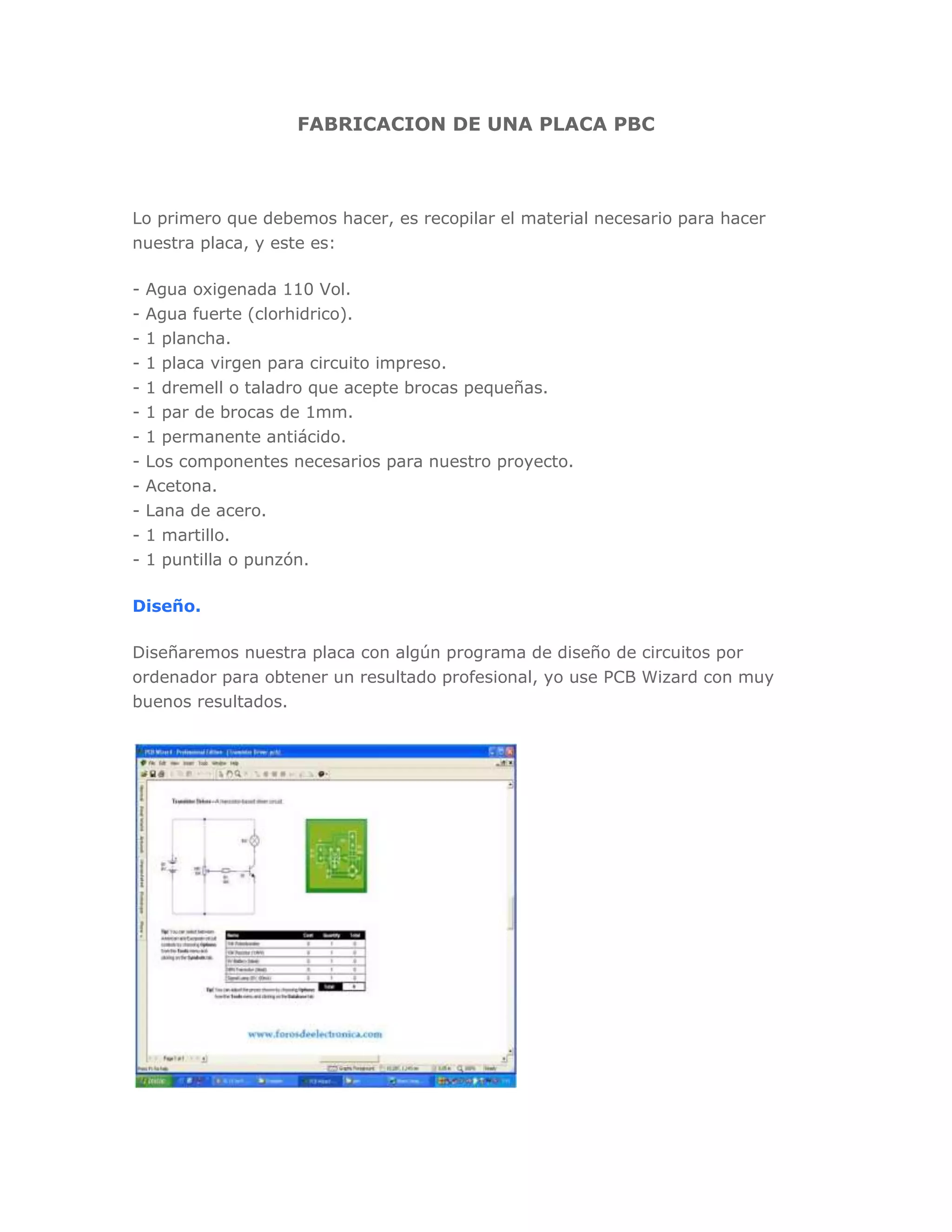 Fabricacion de una placa pbc | DOCX