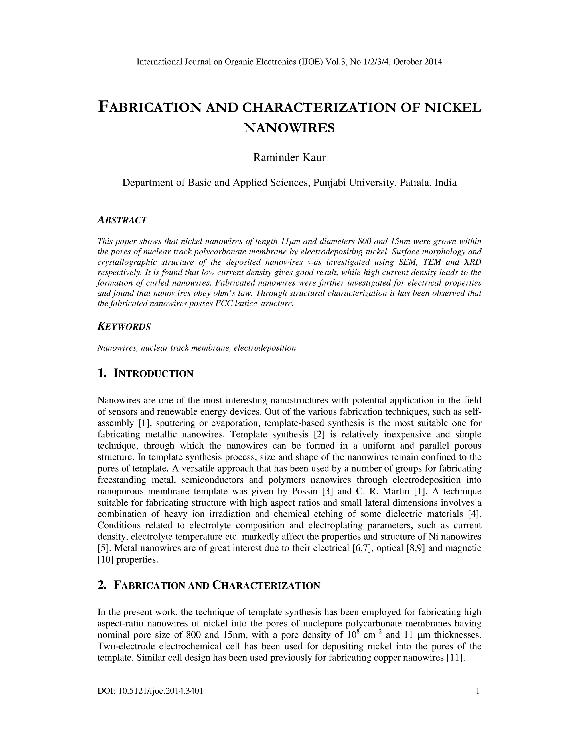 Fabrication and characterization of nickel | PDF