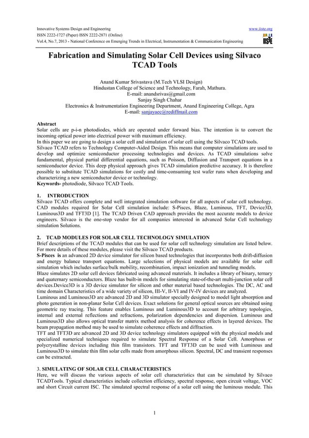 Fabrication and simulating solar cell devices using silvaco tcad tools ...