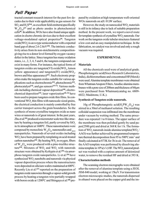 Fabrication, morphology and structural characterization of tungsten ...