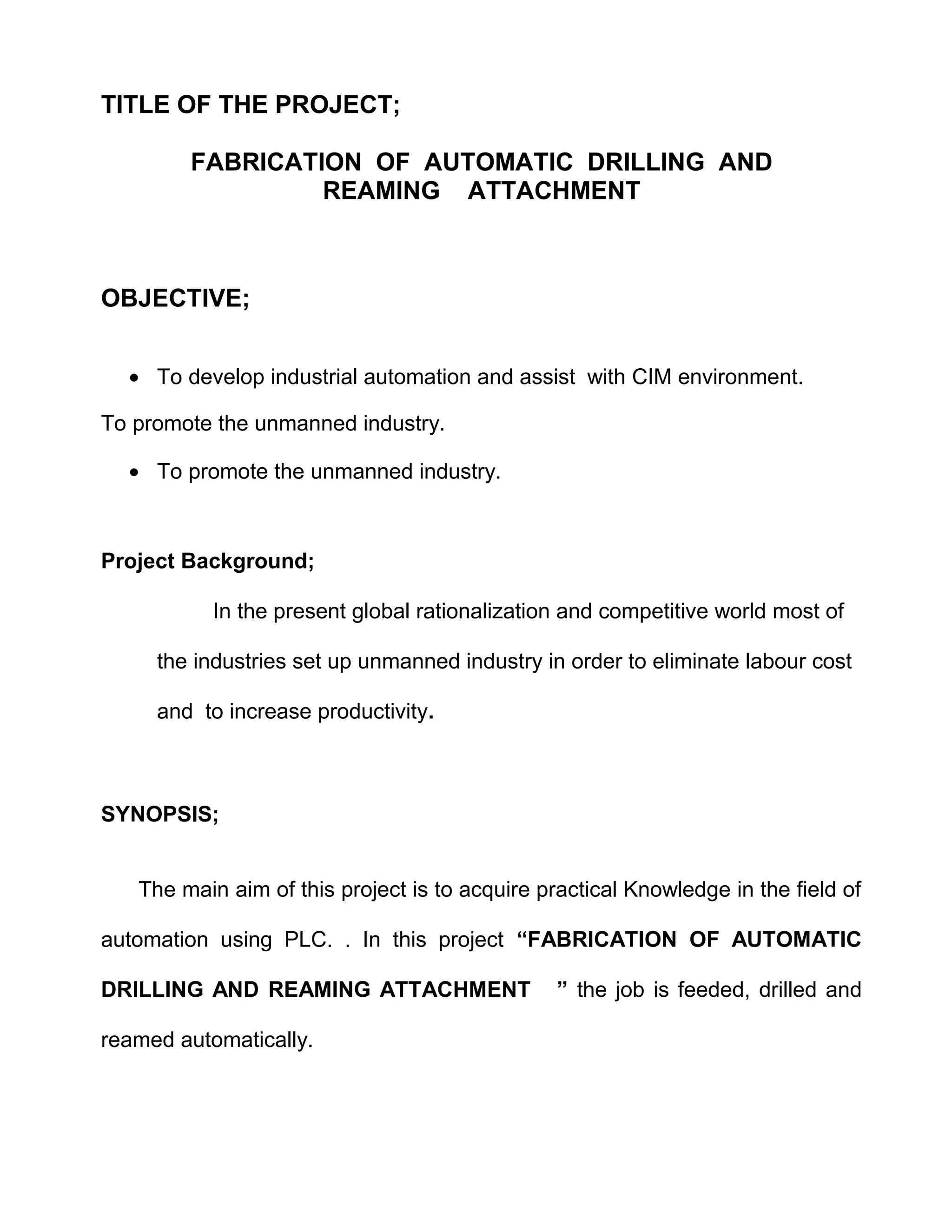 Fabrication of automatic drilling and reaming attachment control | PDF