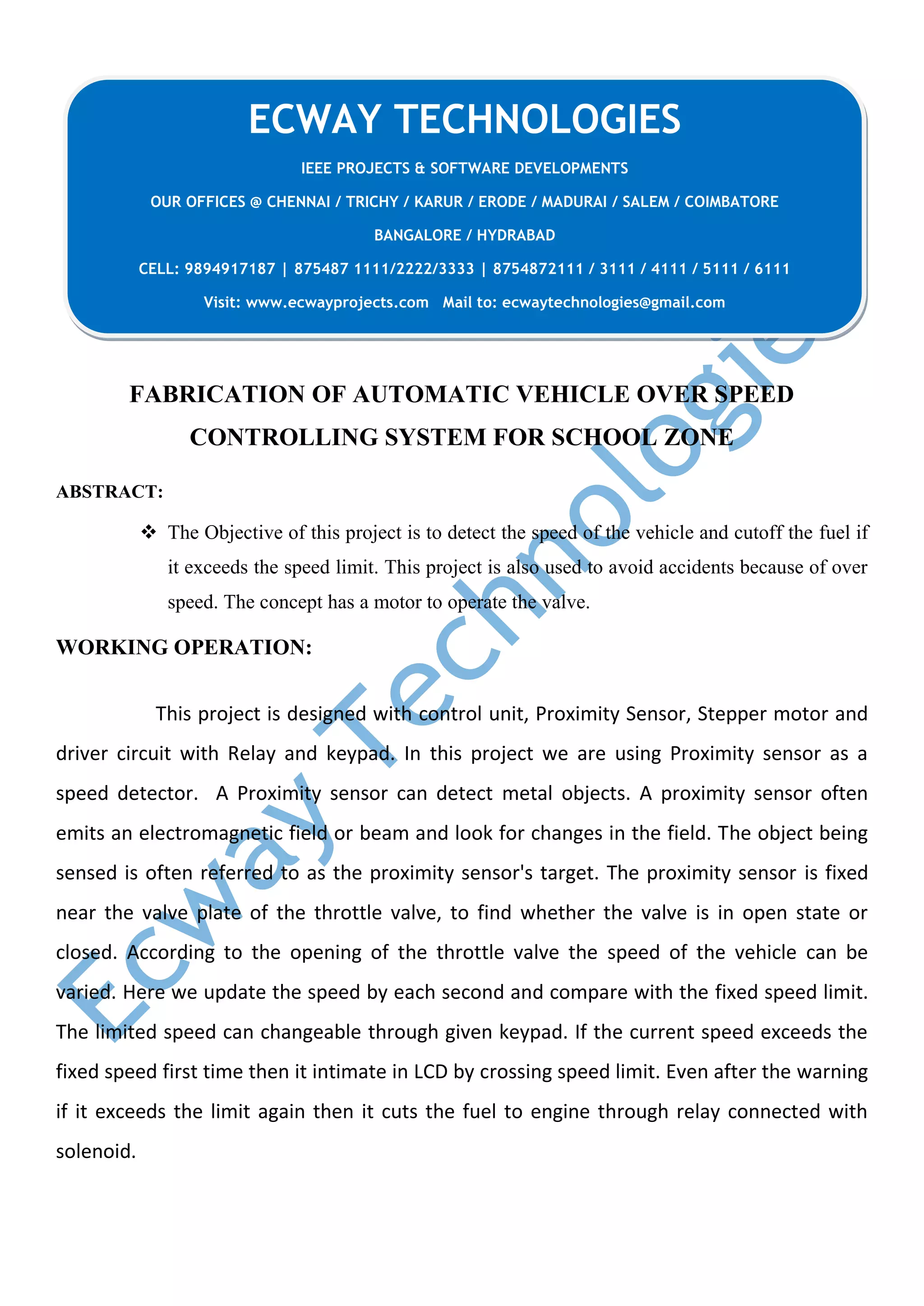 Fabrication of automatic vehicle over speed controlling system for ...
