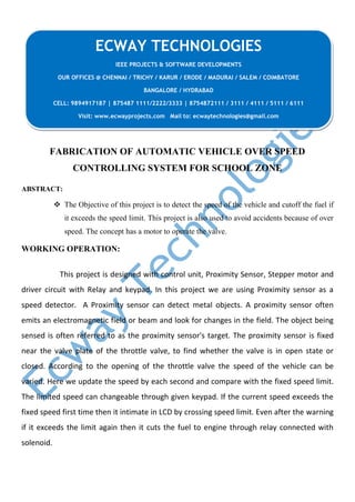 Fabrication of automatic vehicle over speed controlling system for school zone | PDF