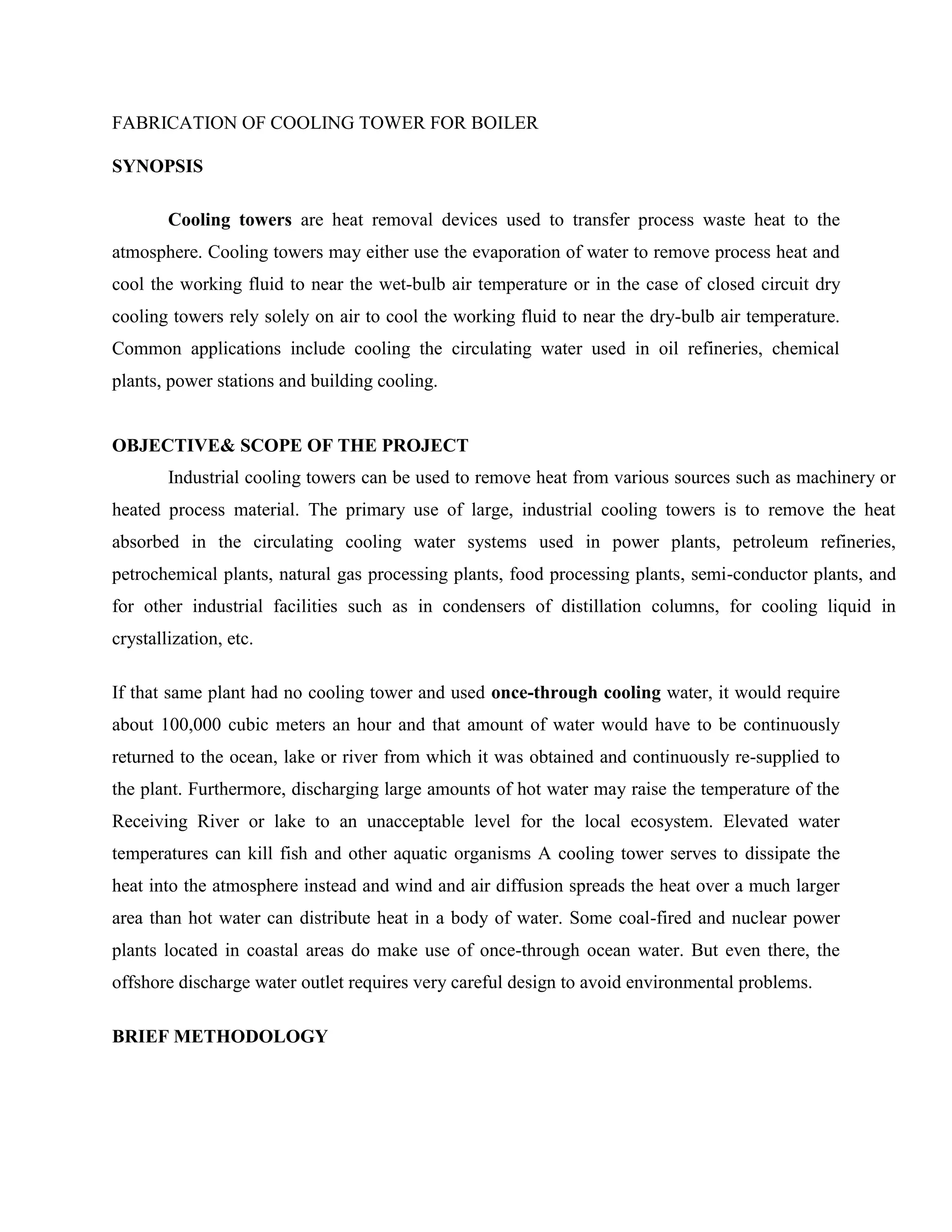 Fabrication of cooling tower for boiler | DOCX
