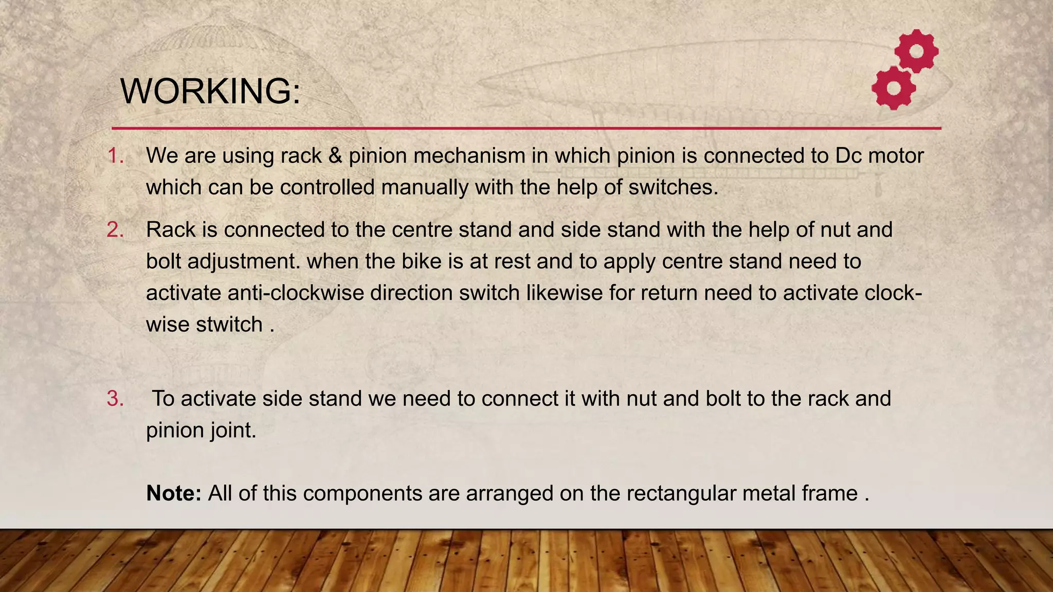 Fabrication of electro mechanical controlled bike stand | PPT