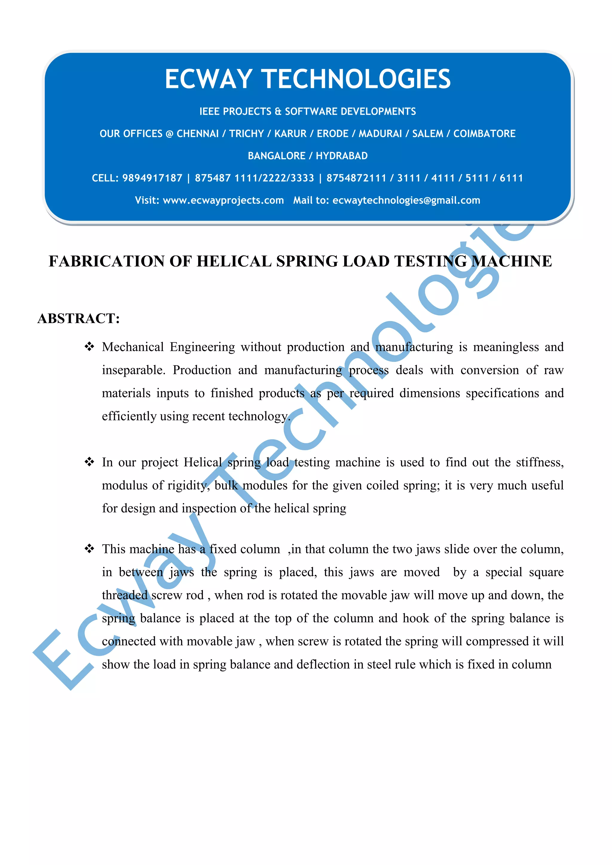 Fabrication of helical spring load testing machine | PDF