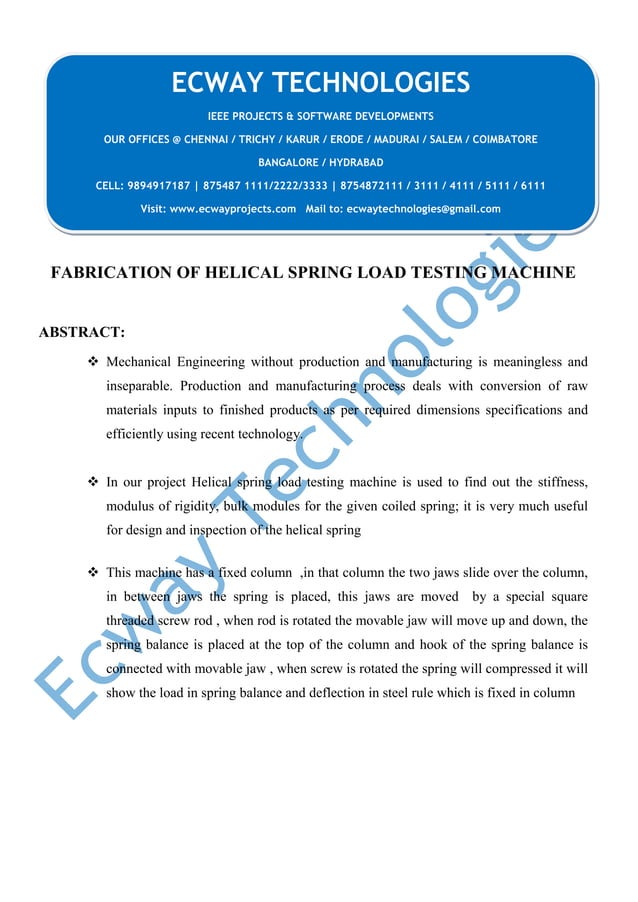 Fabrication of helical spring load testing machine | PDF