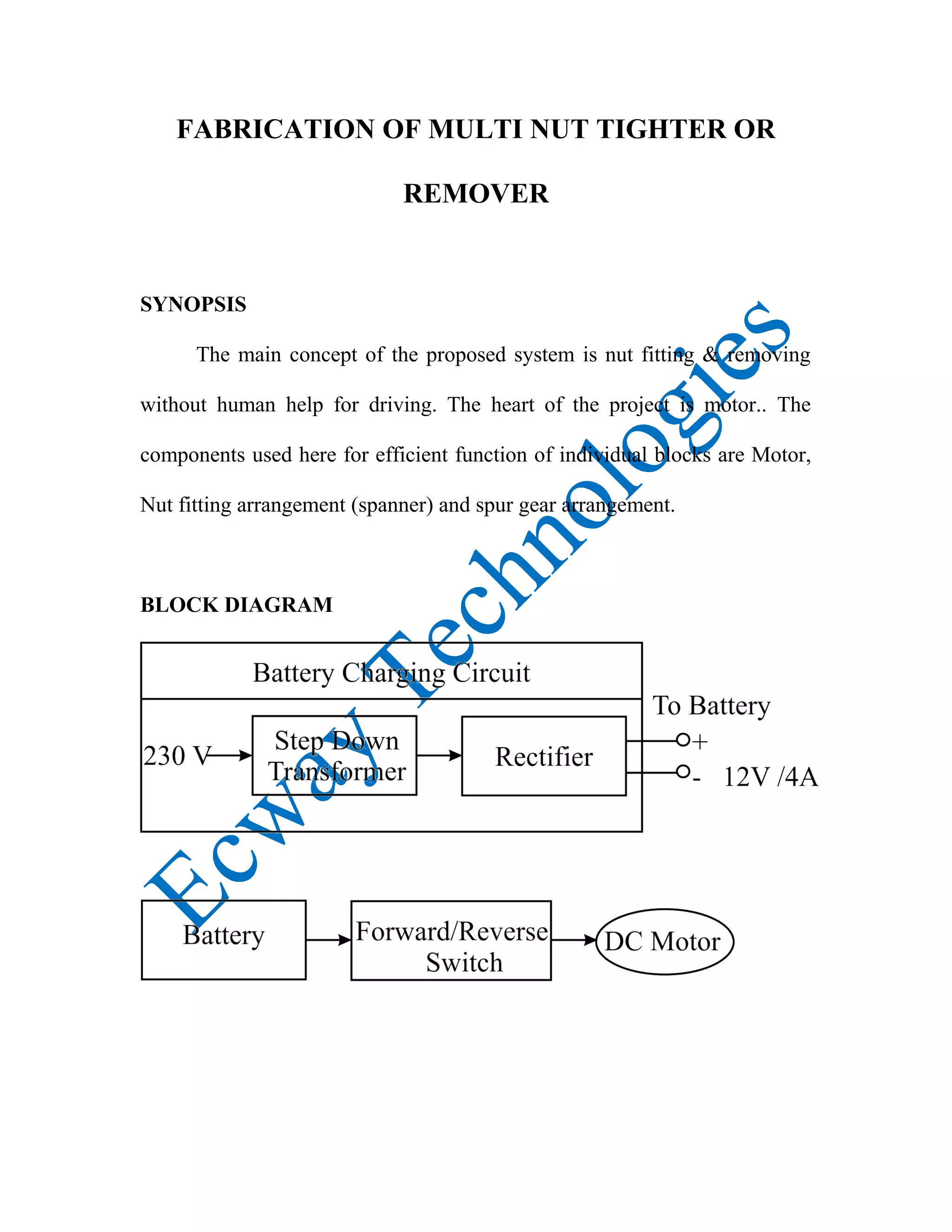 Fabrication of multi nut tighter or remover | DOC