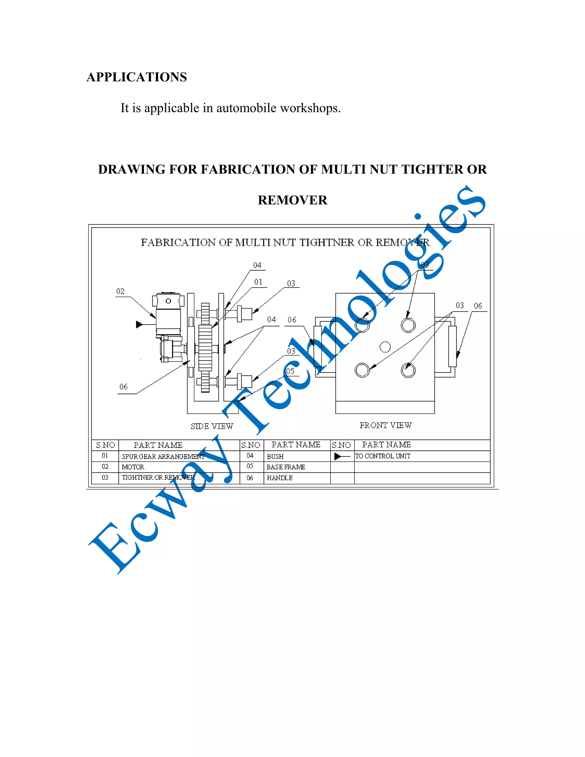 Fabrication of multi nut tighter or remover | DOC
