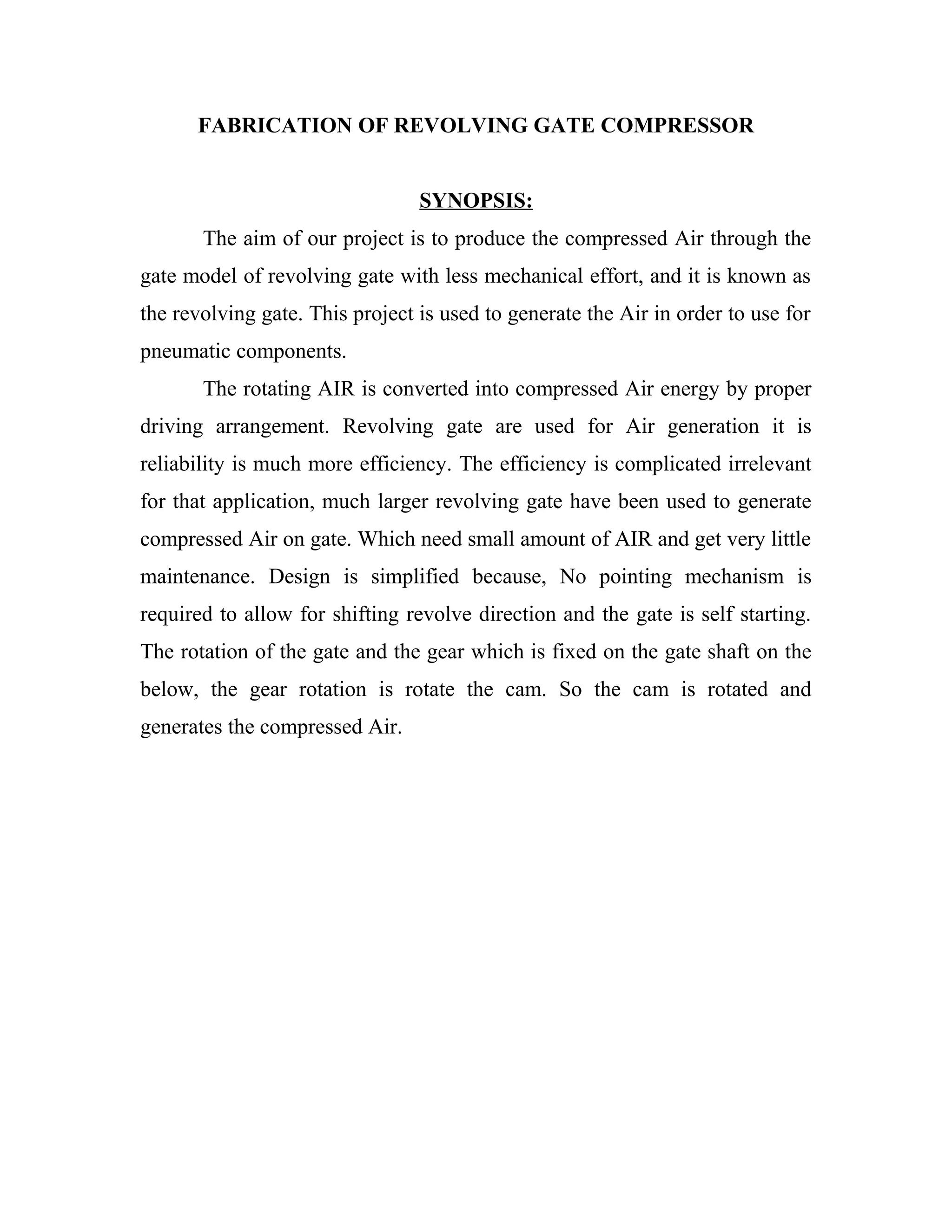 Fabrication of revolving gate compressor | PDF