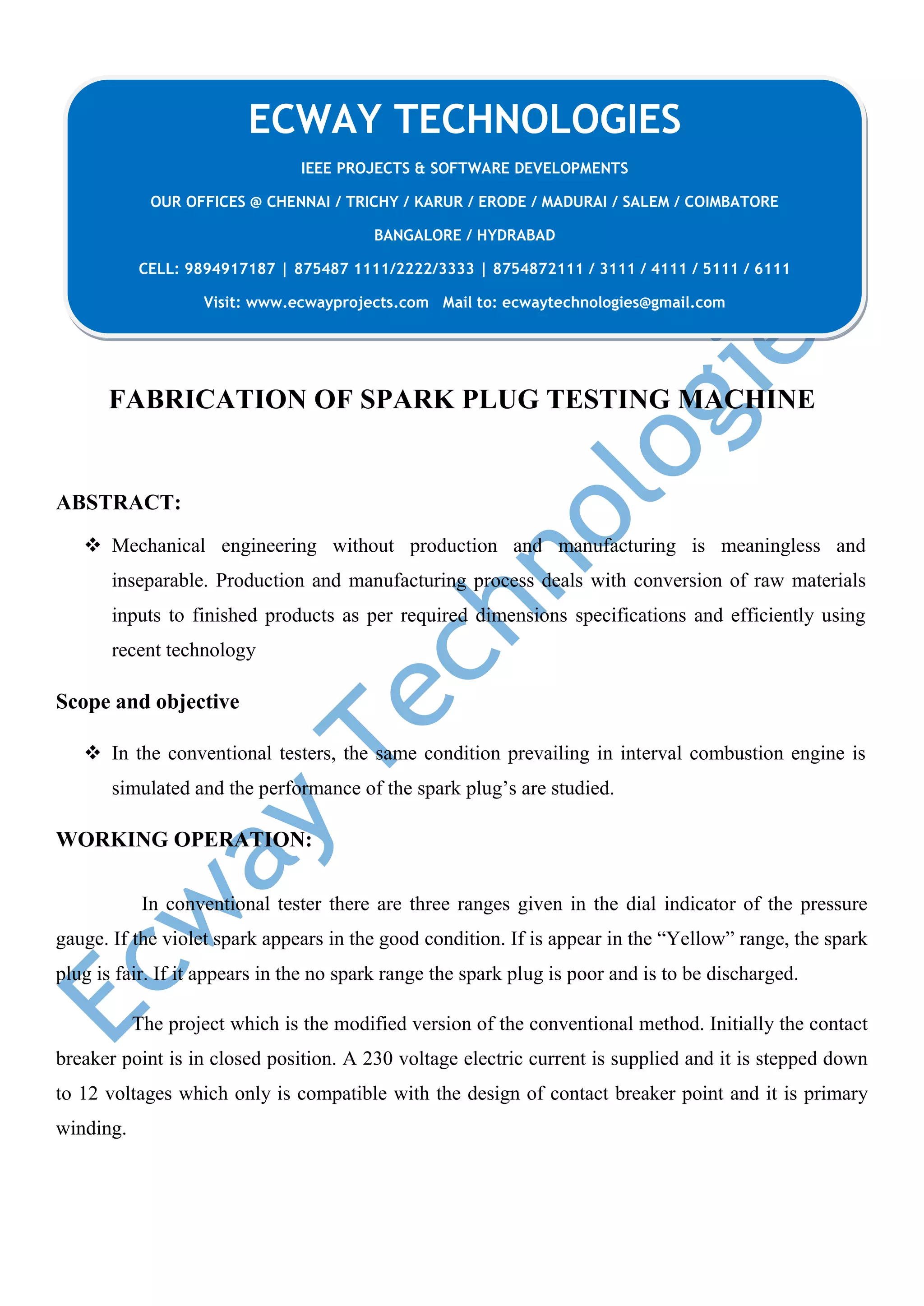 Fabrication of spark plug testing machine | PDF