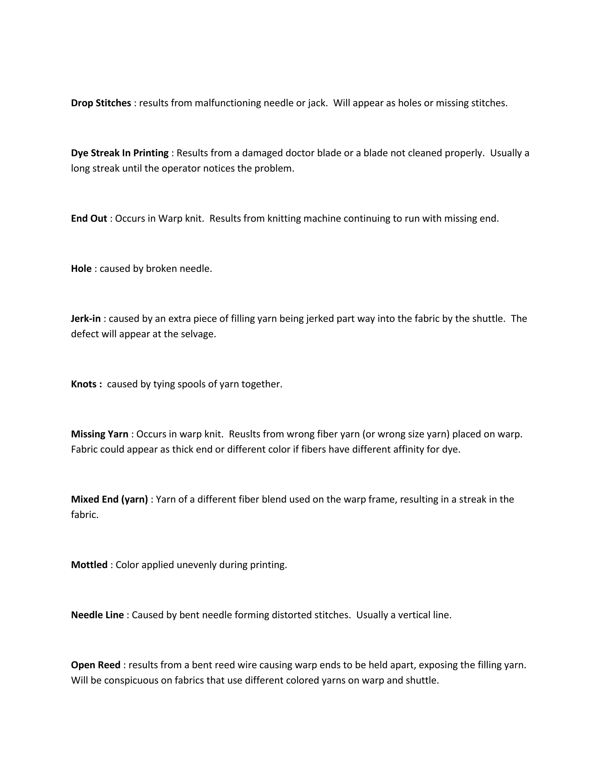 Fabric defects | DOCX