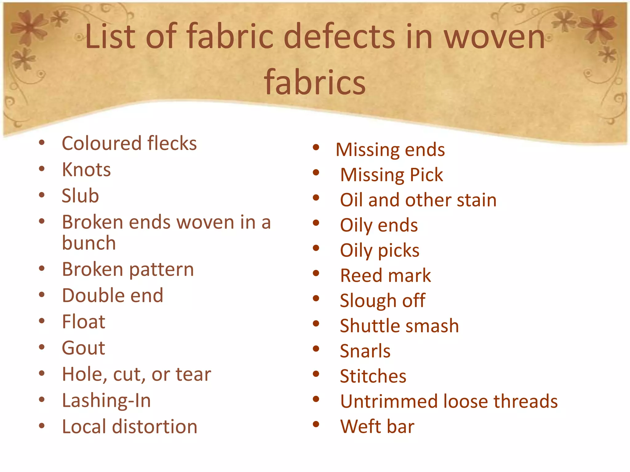 Fabric defects in woven and knitted fabric - hitesh choudhary | PPTX