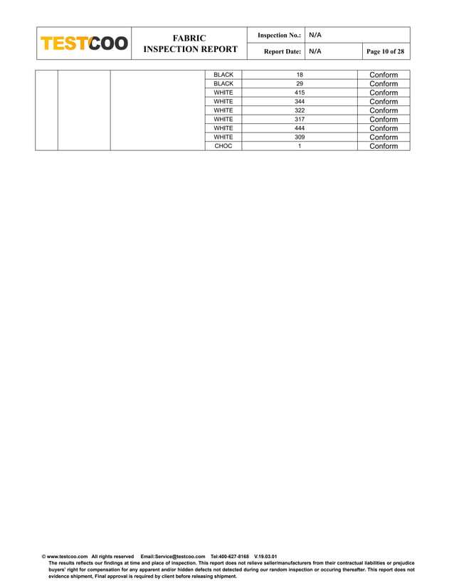 fabric inspection sample report.pdf | Needlework | Arts and Crafts