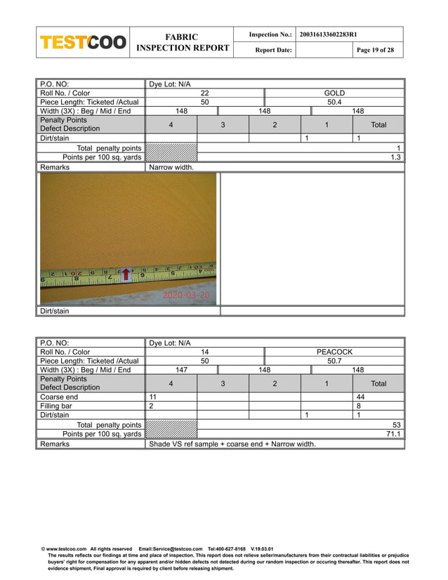 fabric inspection sample report.pdf | Needlework | Arts and Crafts