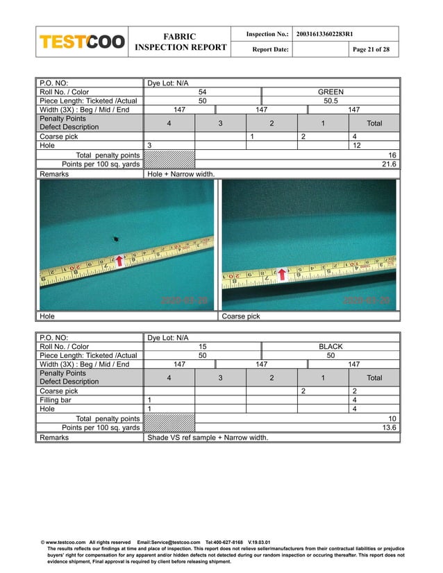 fabric inspection sample report.pdf | Needlework | Arts and Crafts