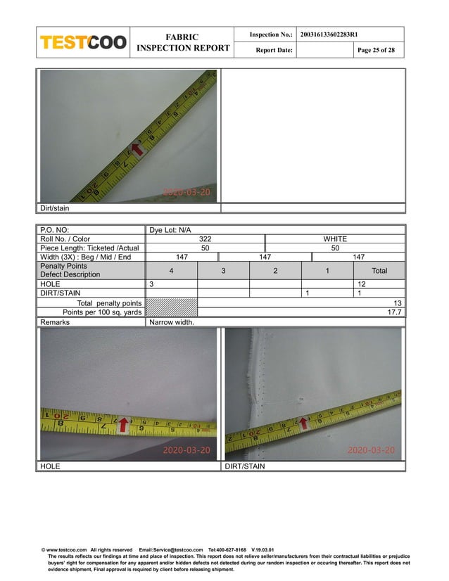 fabric inspection sample report.pdf | Needlework | Arts and Crafts