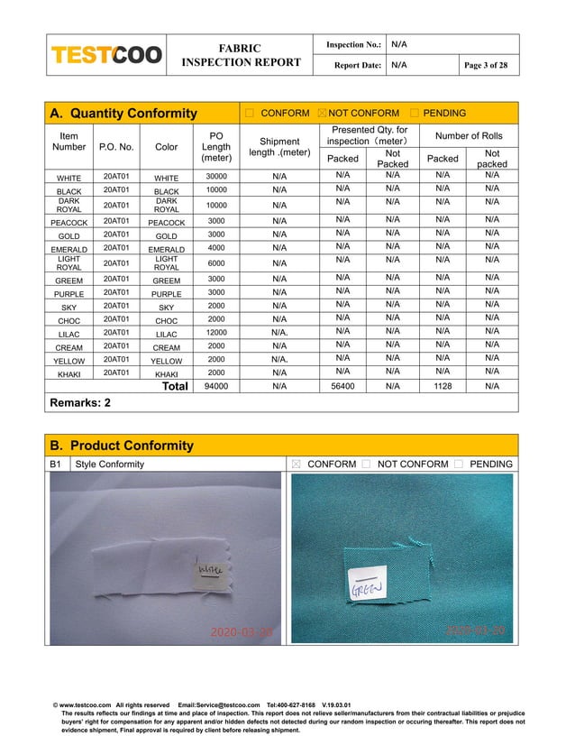 fabric inspection sample report.pdf | Needlework | Arts and Crafts
