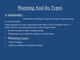 Fabric manufacturing, warping and sizing and weft preparation and ...