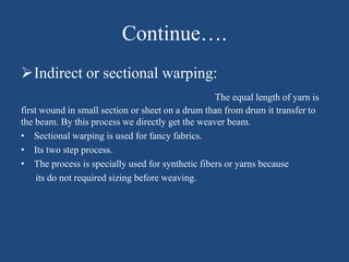 Fabric manufacturing, warping and sizing and weft preparation and ...