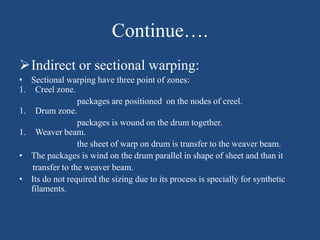 Fabric manufacturing, warping and sizing and weft preparation and ...