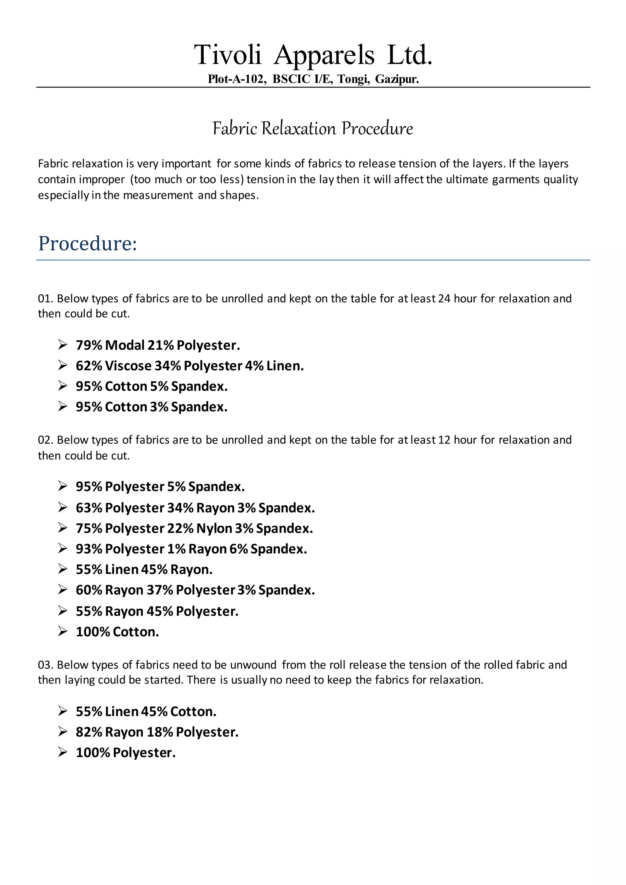 Fabric relaxation procedure | DOCX
