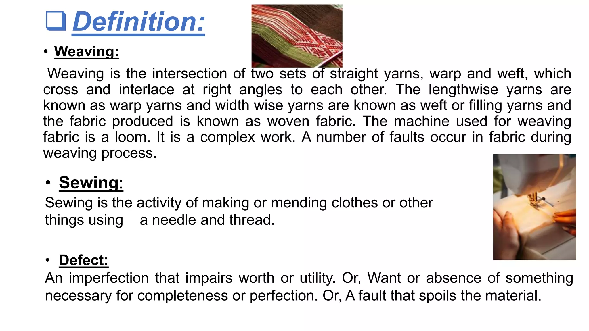 Fabrics and sewing defects of woven apparel By Engr. Aqs Zilani | PPTX