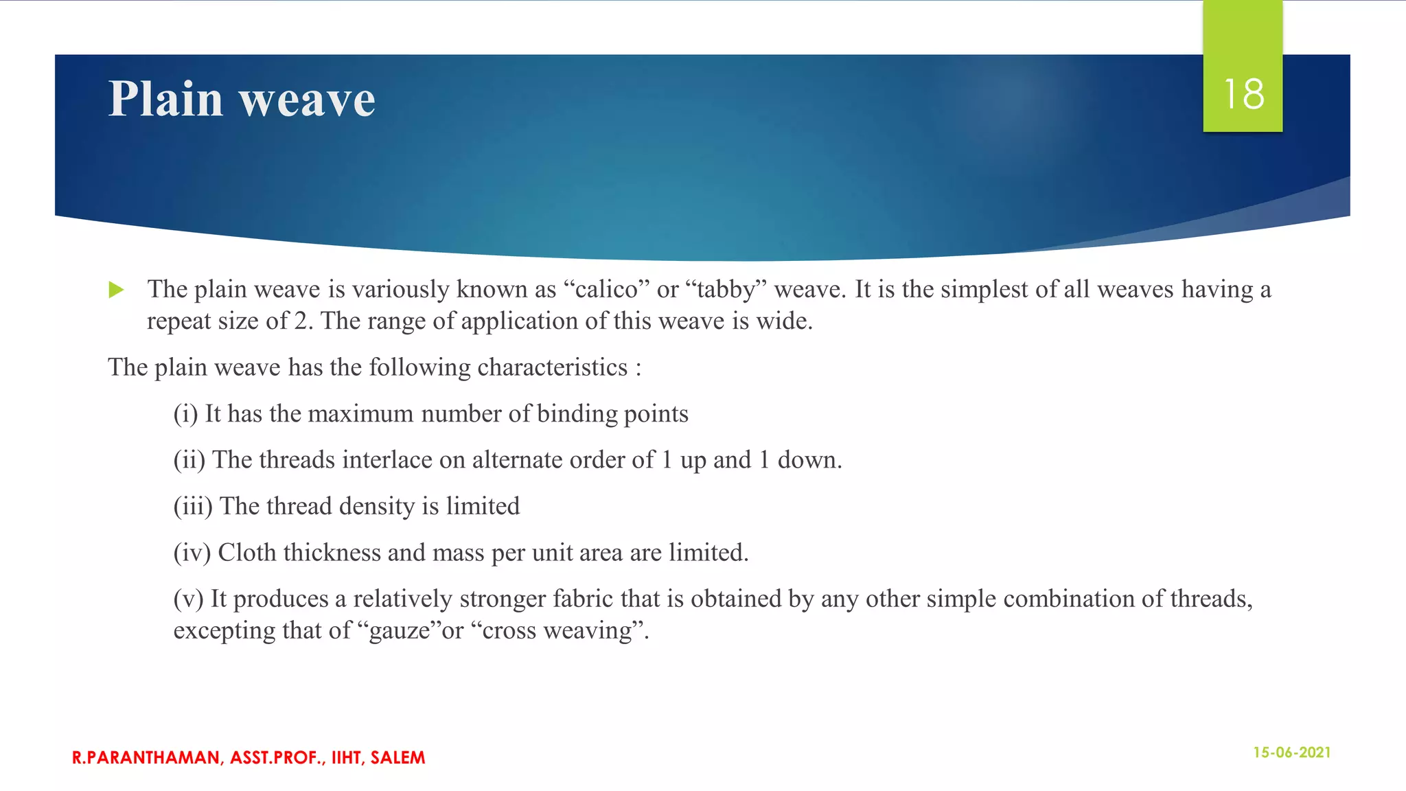 Fabric structure and design plain weave and derivatives | PDF