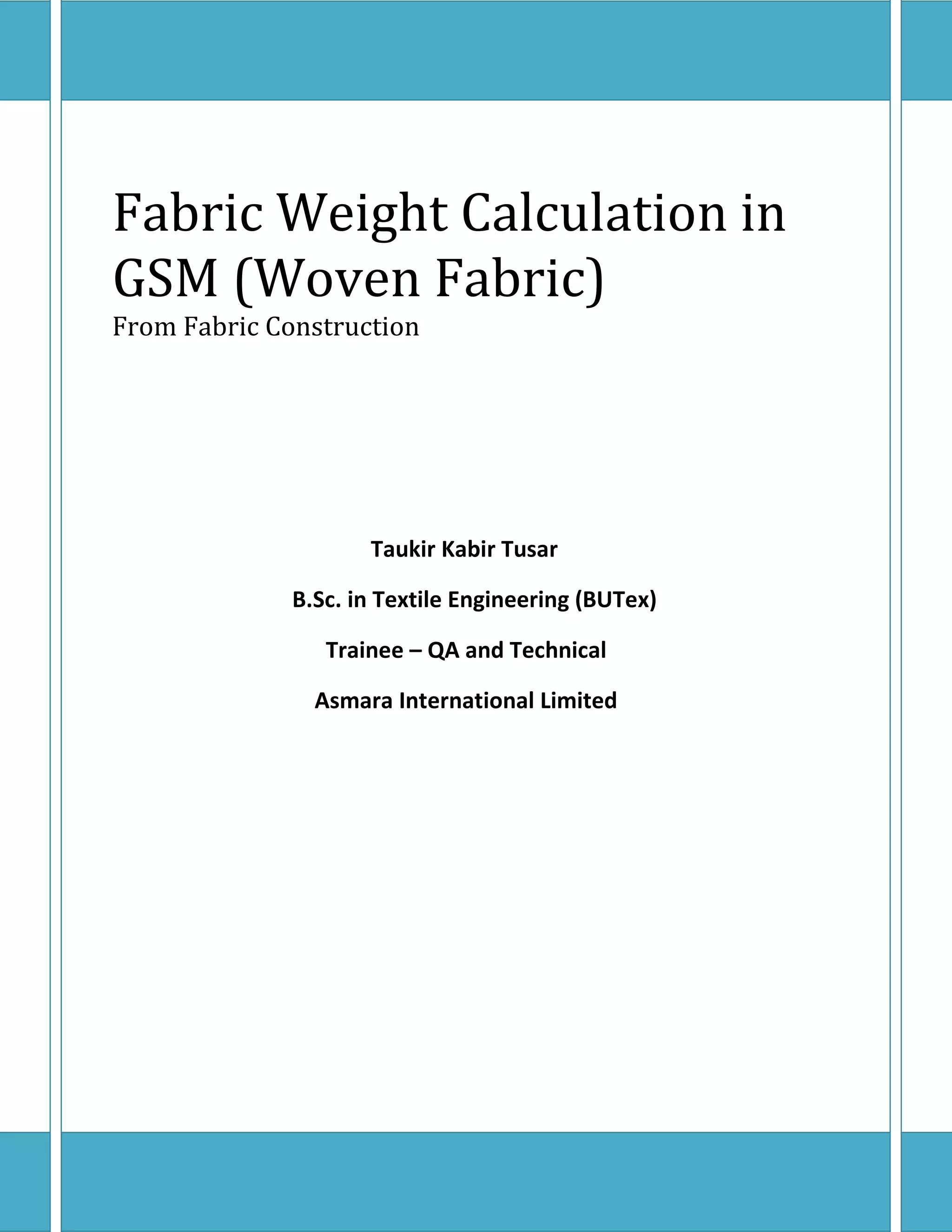 Fabric weight calculation in GSM | PDF
