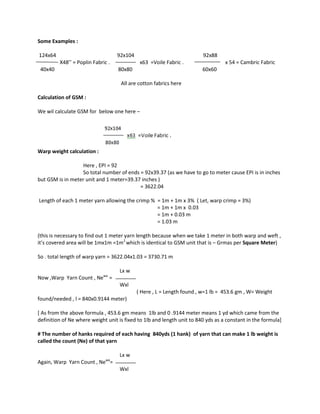 Fabric weight calculation in GSM | PDF