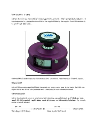 Fabric weight calculation in GSM | PDF