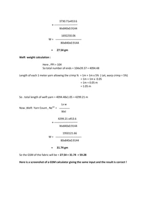 Fabric weight calculation in GSM | PDF