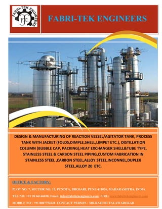 Fabri - Tek Engineers, Pune, Process Equipments | PDF
