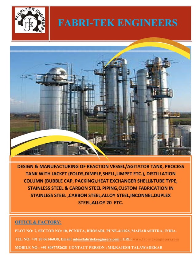 Fabri - Tek Engineers, Pune, Process Equipments | PDF
