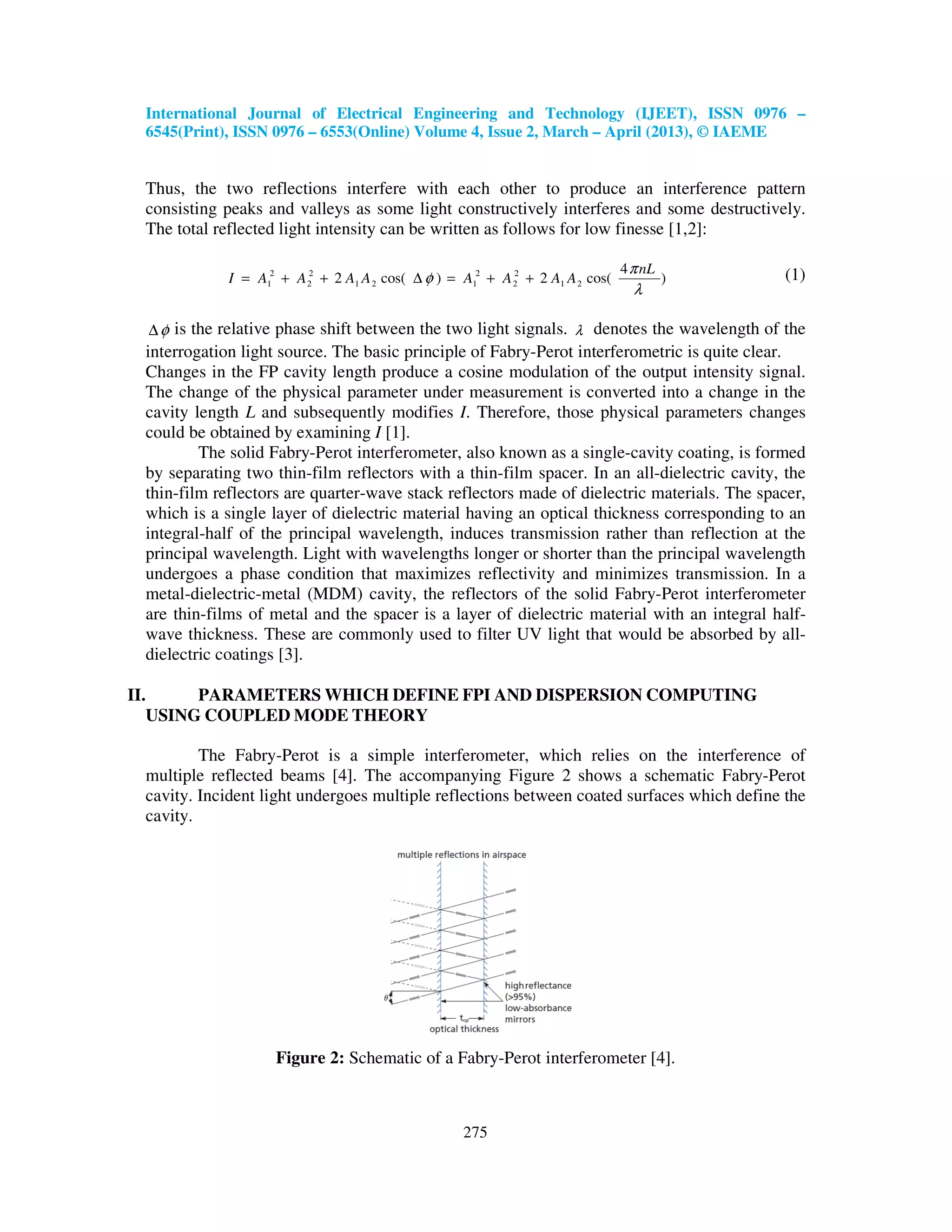 Fabry–pérot interferometer picoseconds dispersive properties | PDF